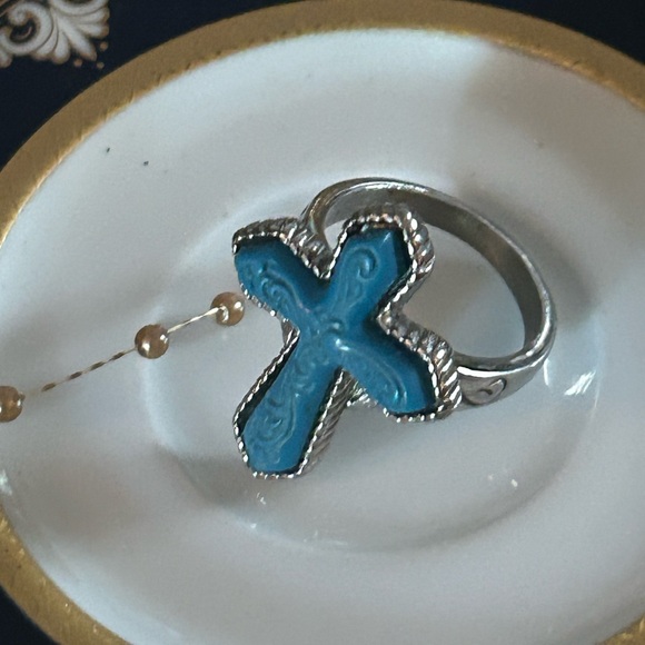 Vintage | Jewelry | Vintage Faux Blue Turquoise Cross Ring | Poshmark